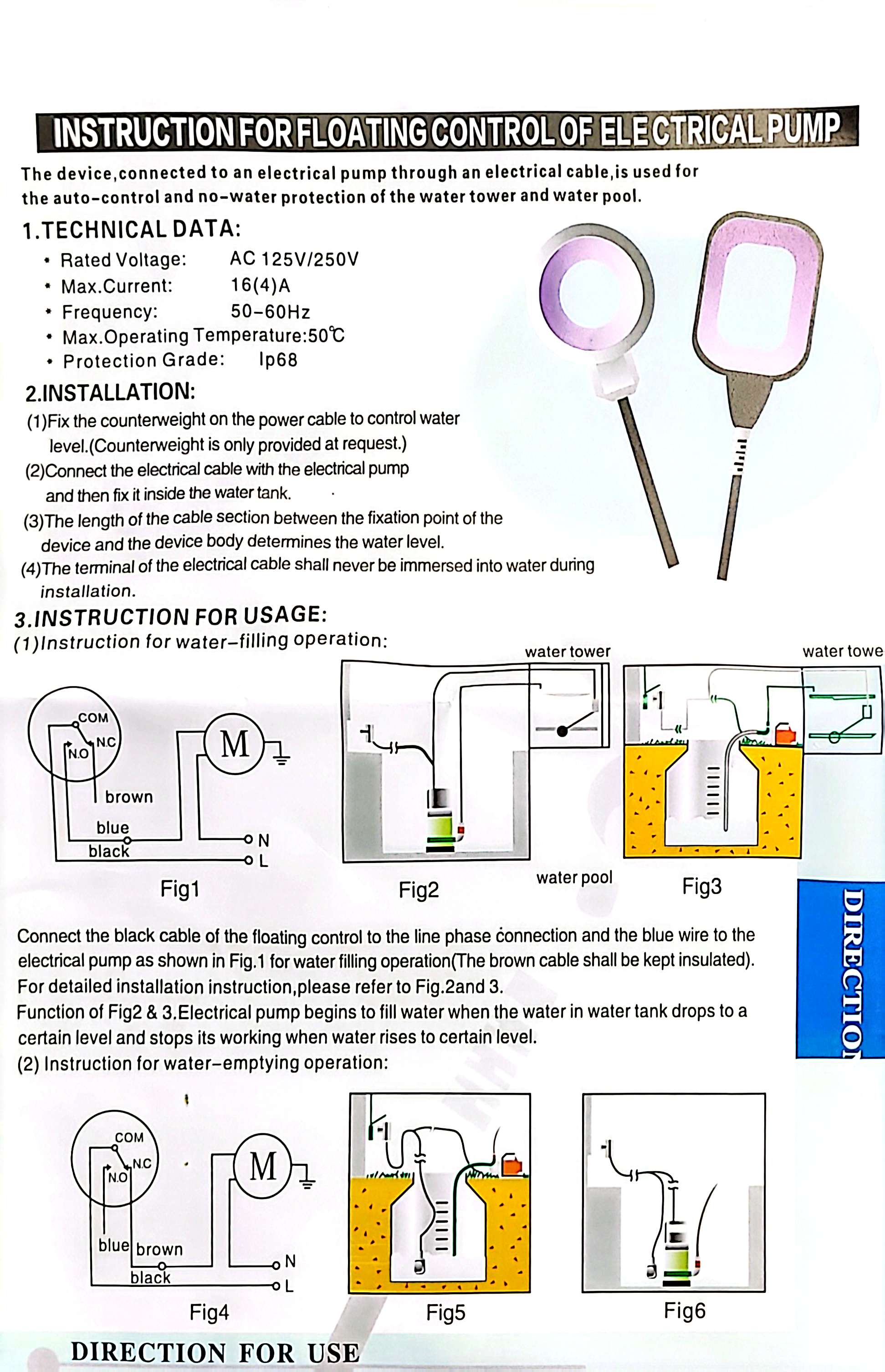 Ocean Controls > Float Switches > Water Tank Float Switch 20M Cable
